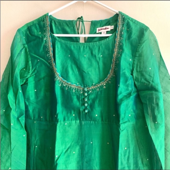 fabindia | Kurtas | Fabindia Forest Green Womens Anarkali Silk Kurti ...